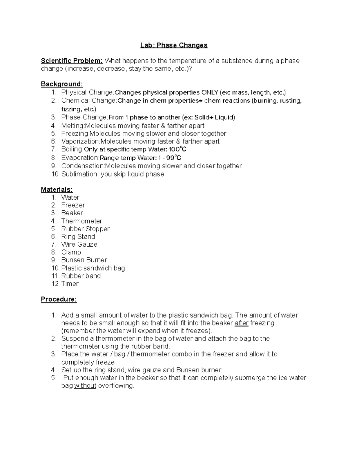 Phase Changes Lab Report: Observing Temperature During States Change ...