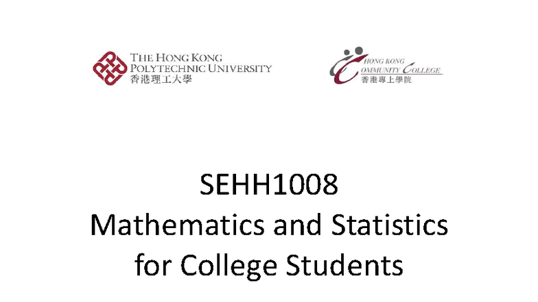 SEHH1008 Mathematics & Statistics for College Students: Study Pack ...