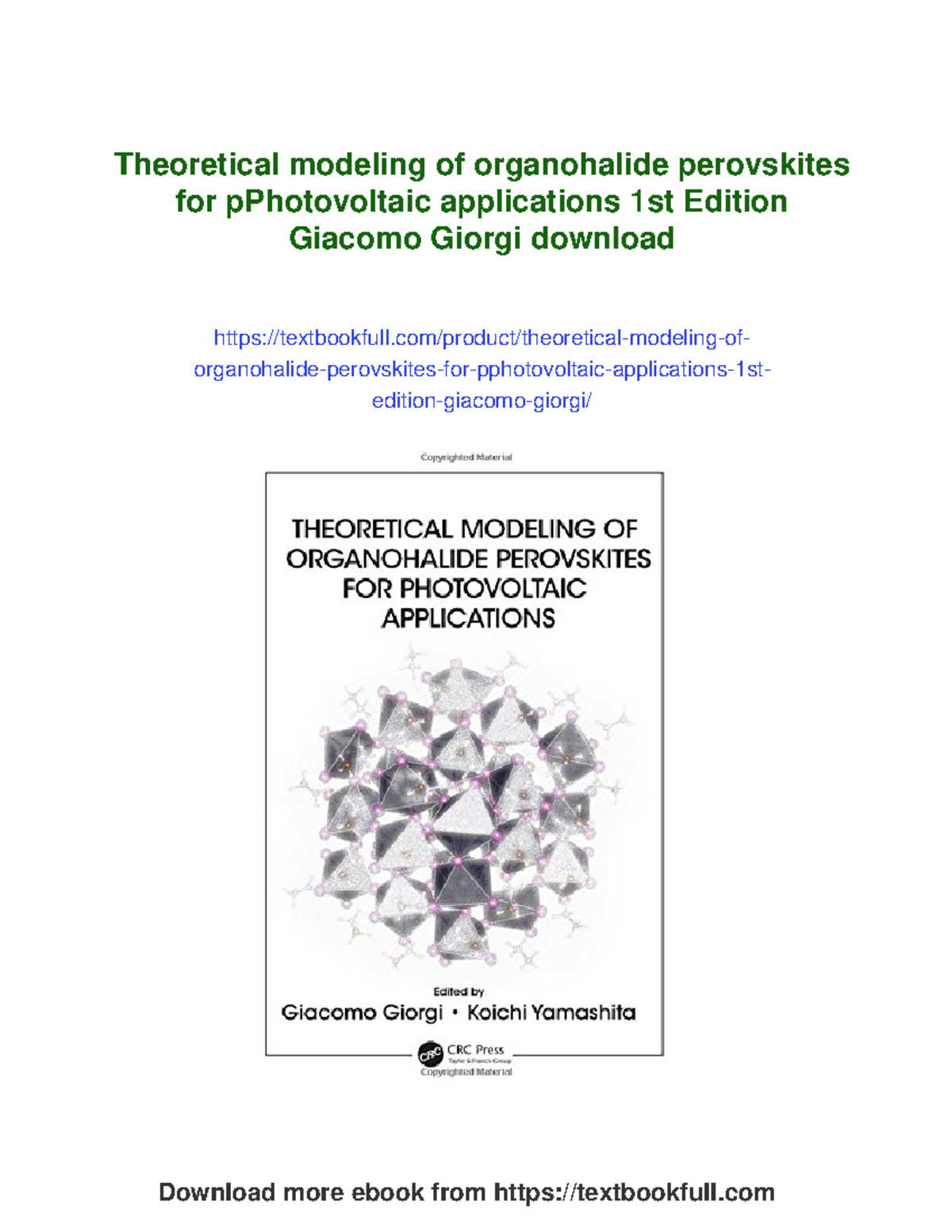 Theoretical Modeling of Organohalide Perovskites for PV Applications ...