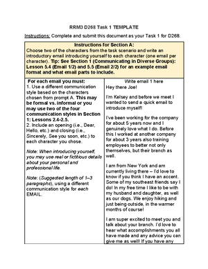 D007 Task 1 - Task 1 passed - A. Develop Background Knowledge: The ...