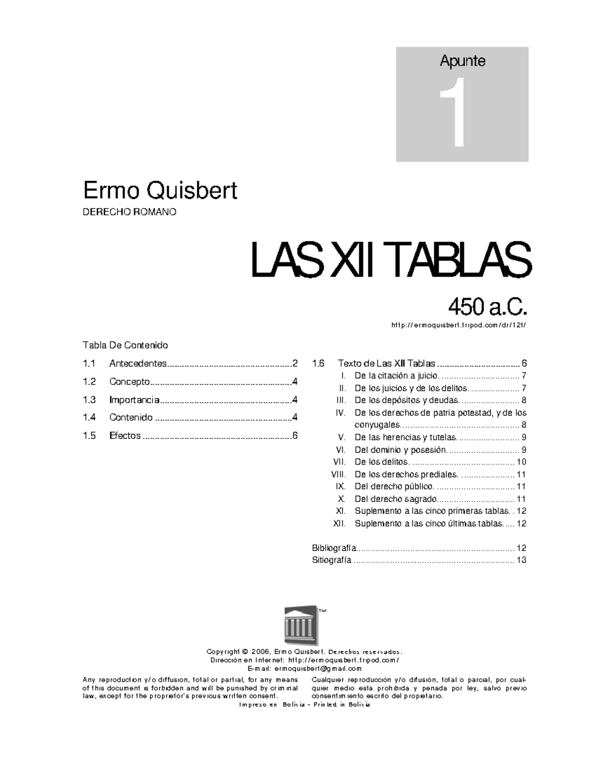 DERECHO ROMANO: LAS XII TABLAS (450 a.C.) - Apuntes de Ermo Quisbert ...