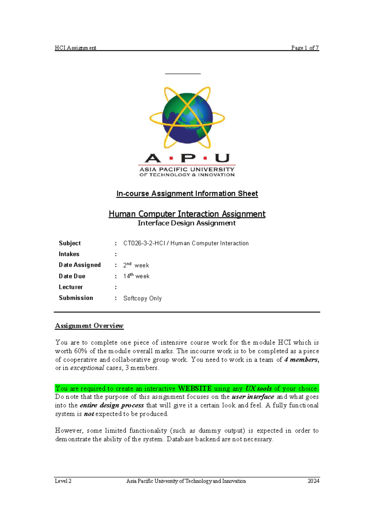 HCI Assignment (Level 2) - Interface Design Overview and Guidelines ...