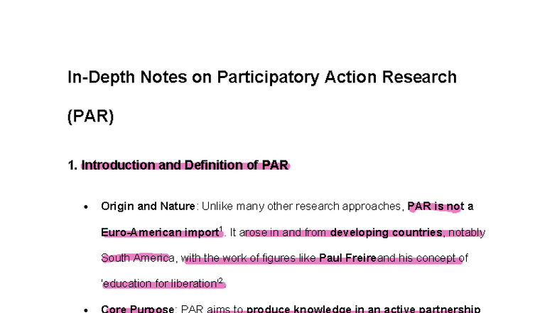 Lecture 6 Notes on Participatory Action Research (PAR) - Studocu