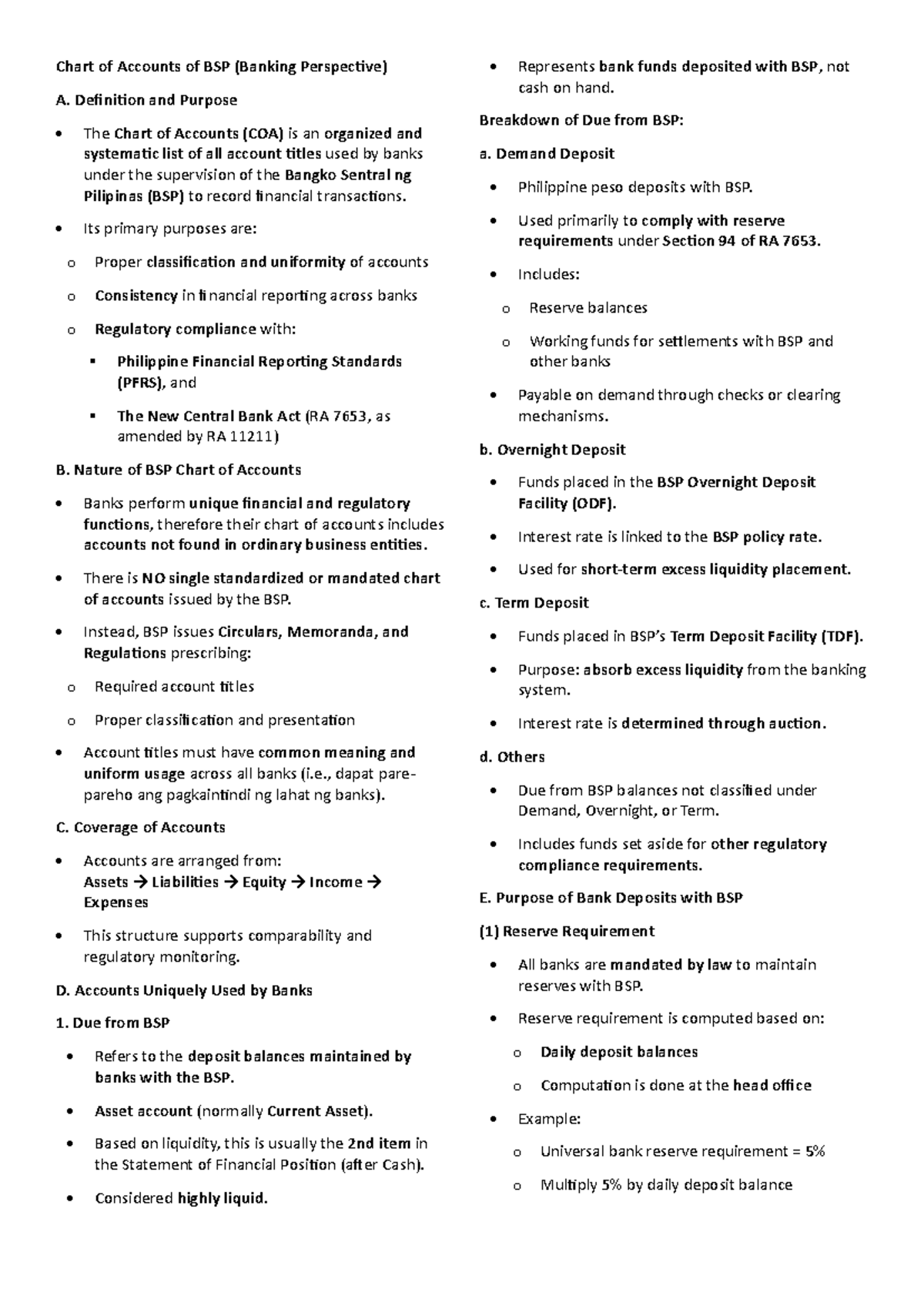 Chart of Accounts of BSP: Overview and Key Components - Studocu