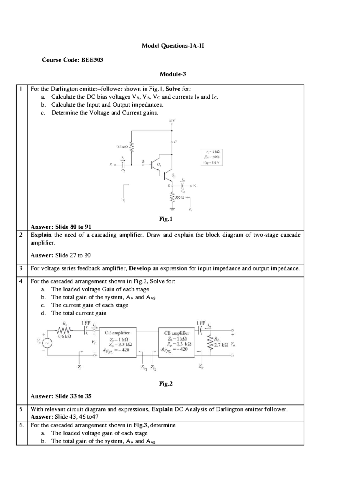 Model Questions for BEE303: Amplifier Analysis and Design - Studocu
