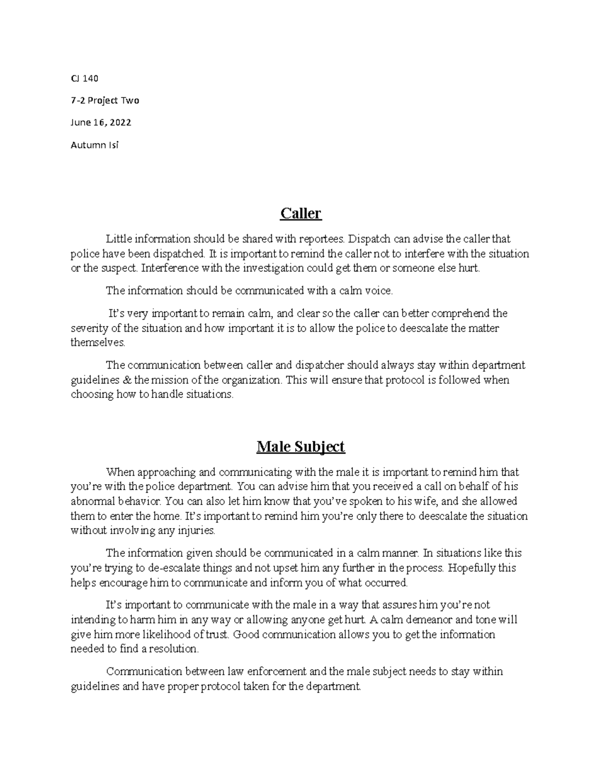 CJ140 Module 7-2: Effective Communication in Crisis Situations - Studocu