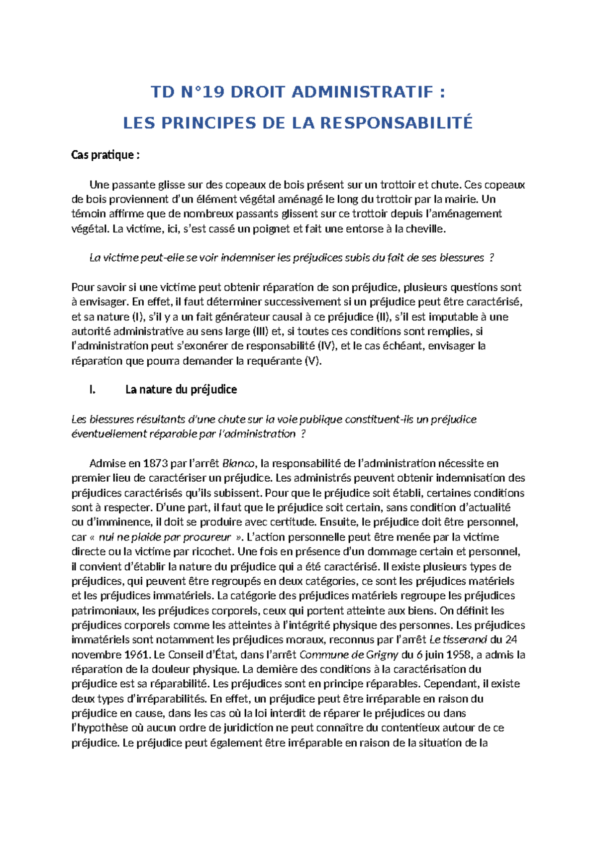 TD 19 ADMINISTRATIF : RESPONSABILITÉ EN CAS DE CHUTE SUR TROTTOIR - Studocu