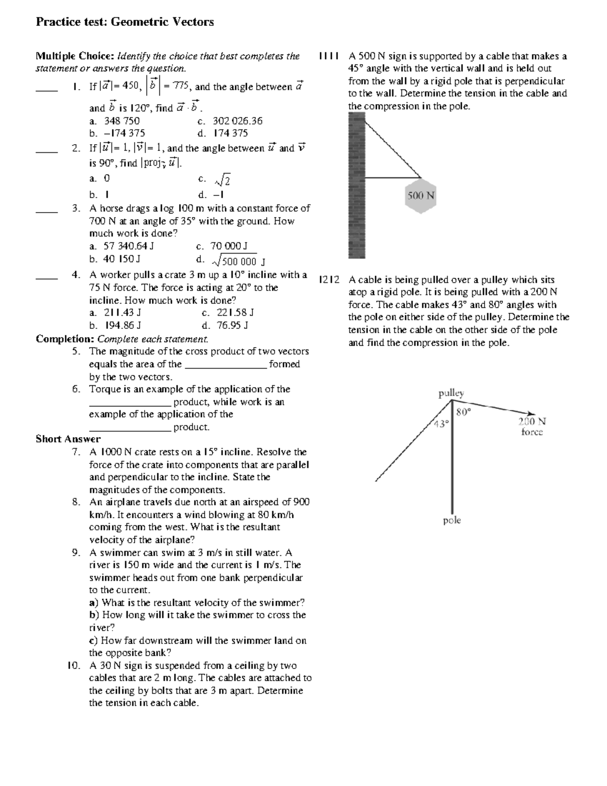Practice test - extra practise - Practice test: Geometric Vectors ...