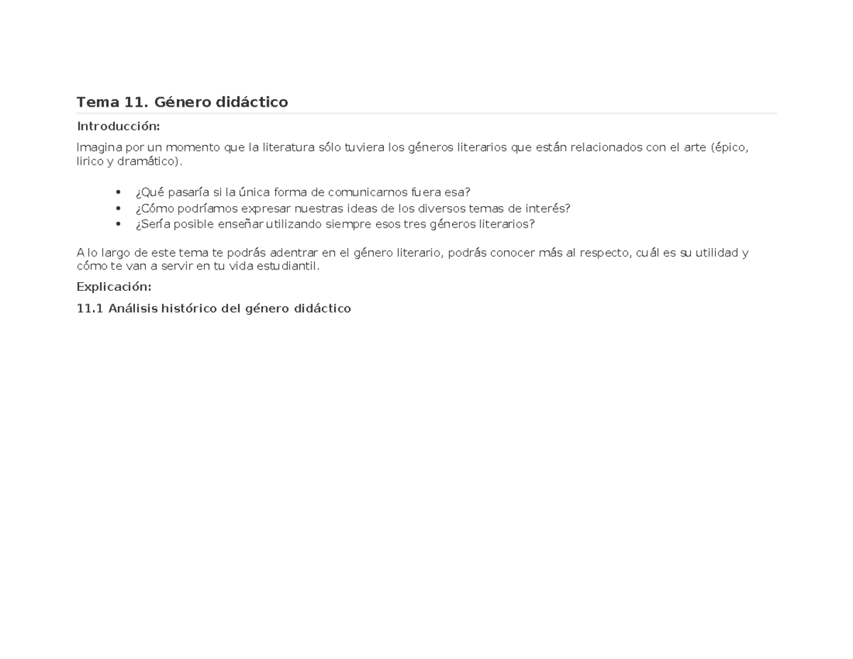 Tema 11: Género Didáctico y su Importancia en la Literatura - Studocu