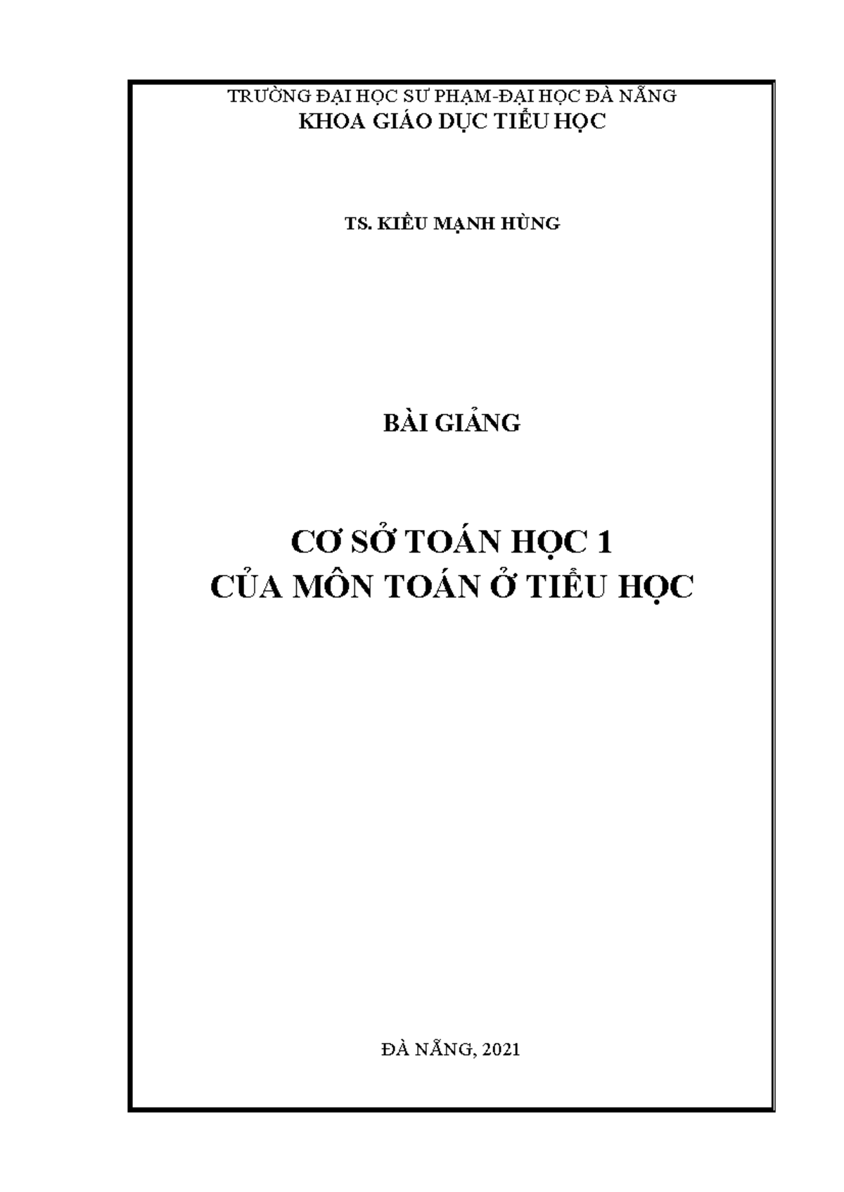 Cơ Sở Toán Học 1: Tập Hợp và Quan Hệ Trong Môn Toán Tiểu Học - Studocu