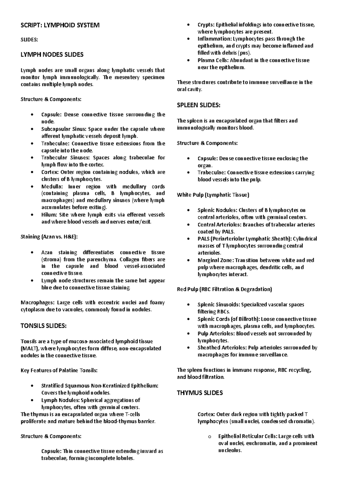 Lymphoid System - LECTURE NOTES: Lymph Nodes, Tonsils, Spleen, Thymus ...