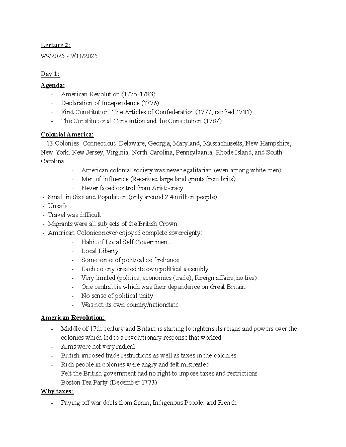 POSC 100 Lecture Notes: American Revolution & Declaration of ...