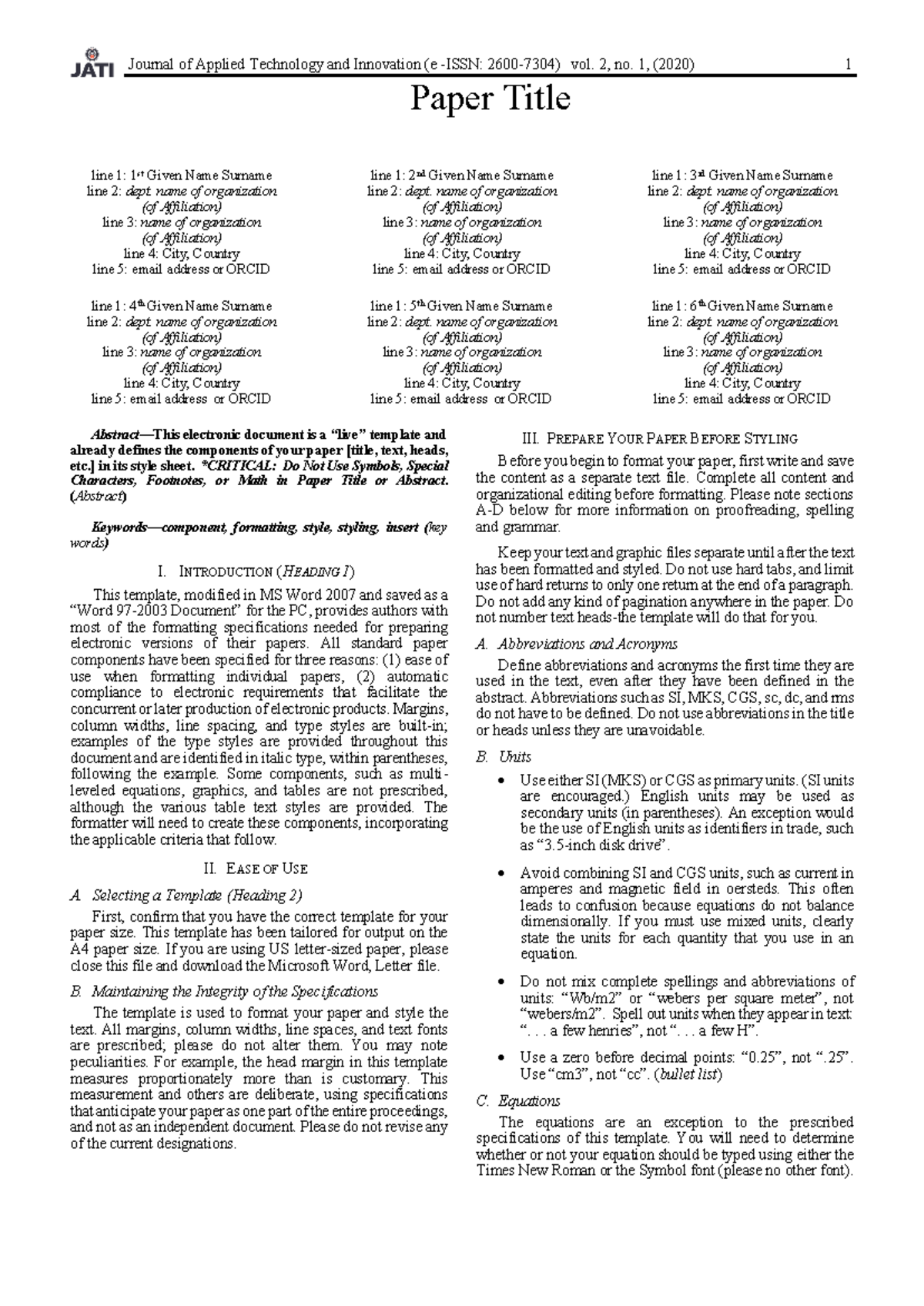 JATI - Formatting Guidelines for Electronic Paper Submission - Studocu