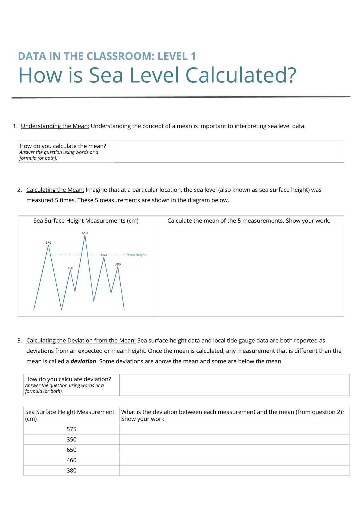 DITC Sea Level Worksheets L1-L5: Understanding Calculations ...