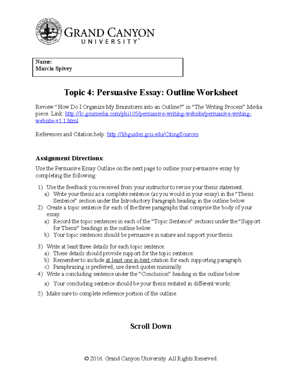 PHI105 T4 Persuasive Essay Outline and Revision Worksheet - Studocu