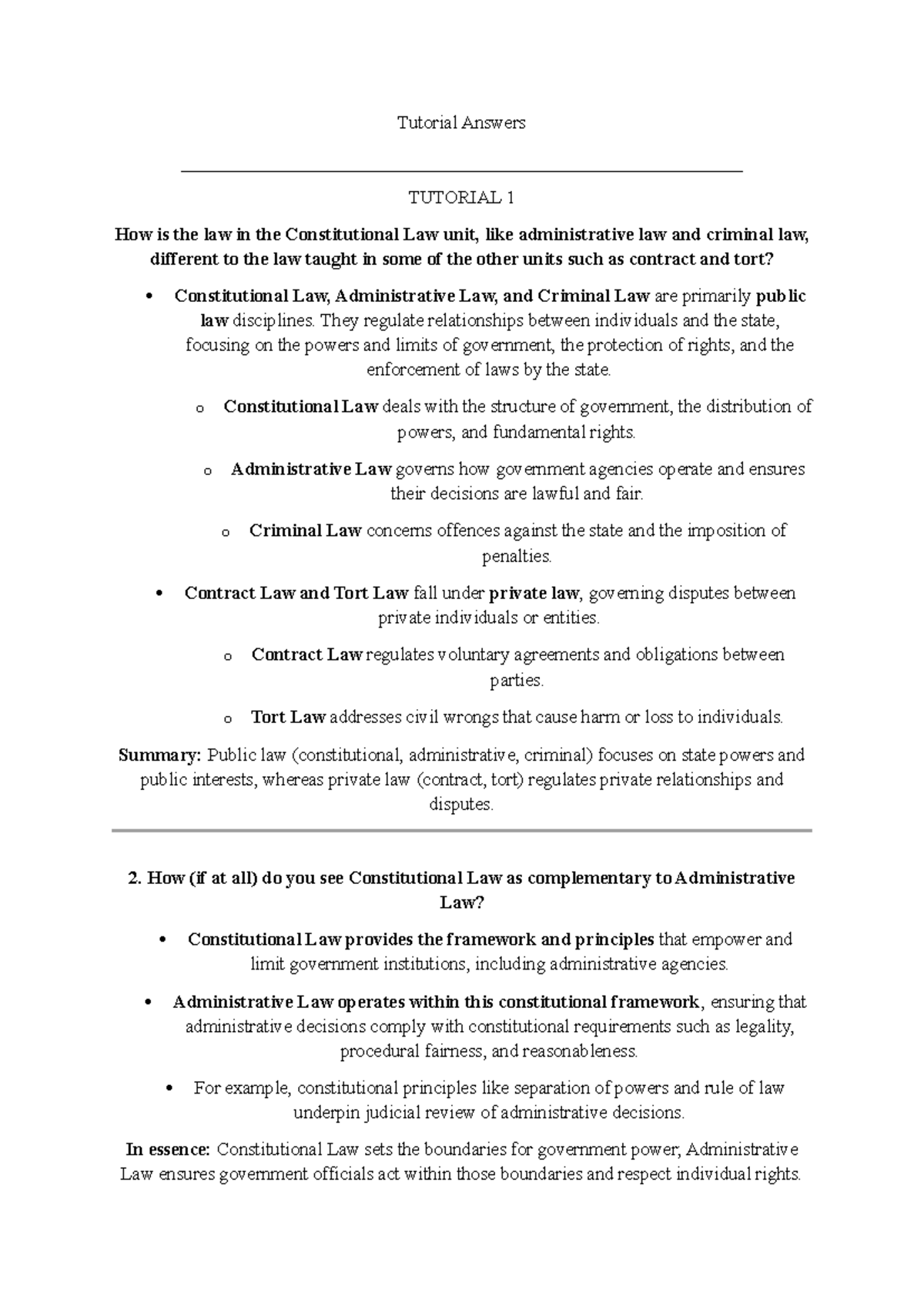Tutorial Answers: Constitutional Law Insights TUTORIAL 1 & 2 - Studocu
