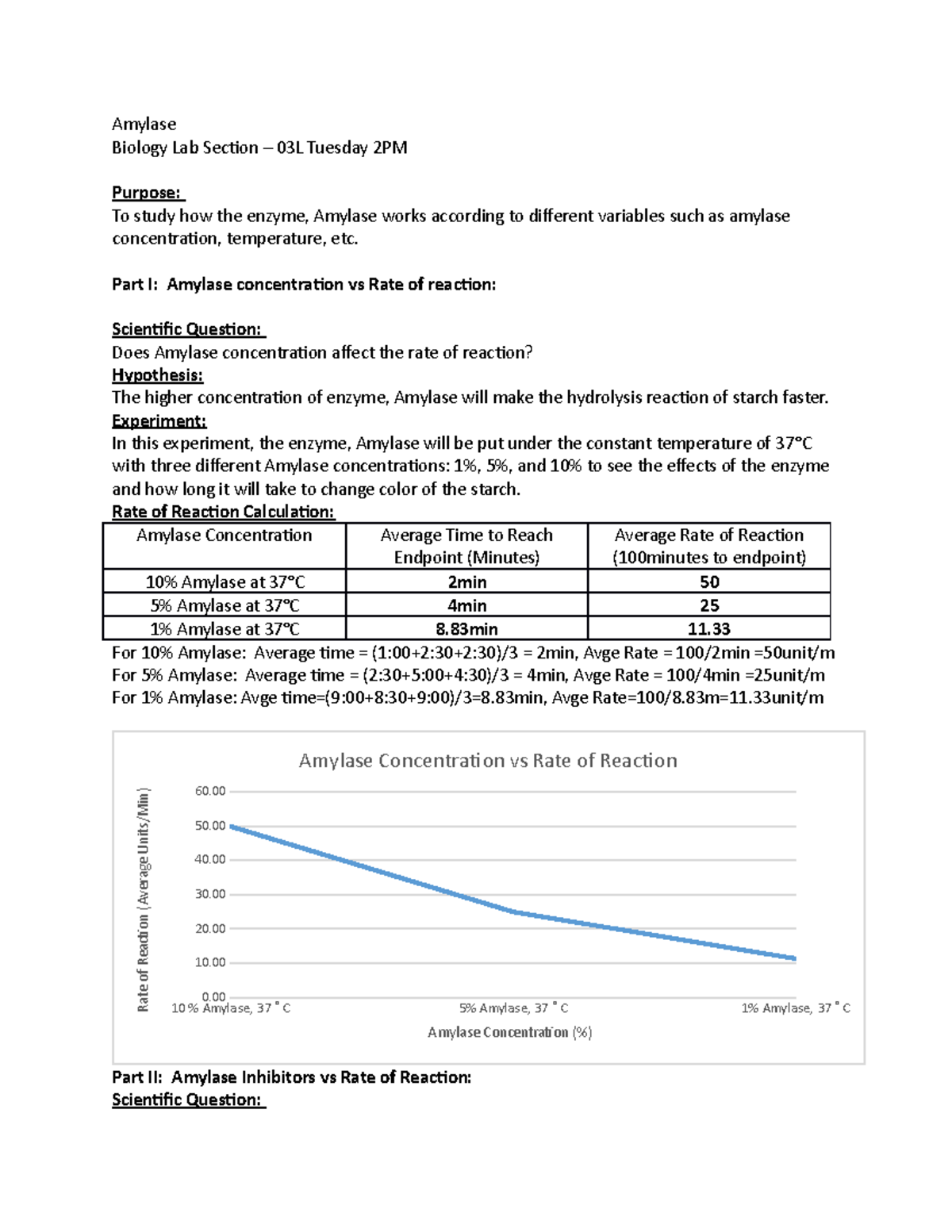 Biology Lab Report: Amylase Enzyme Activity Analysis (03L) - Studocu
