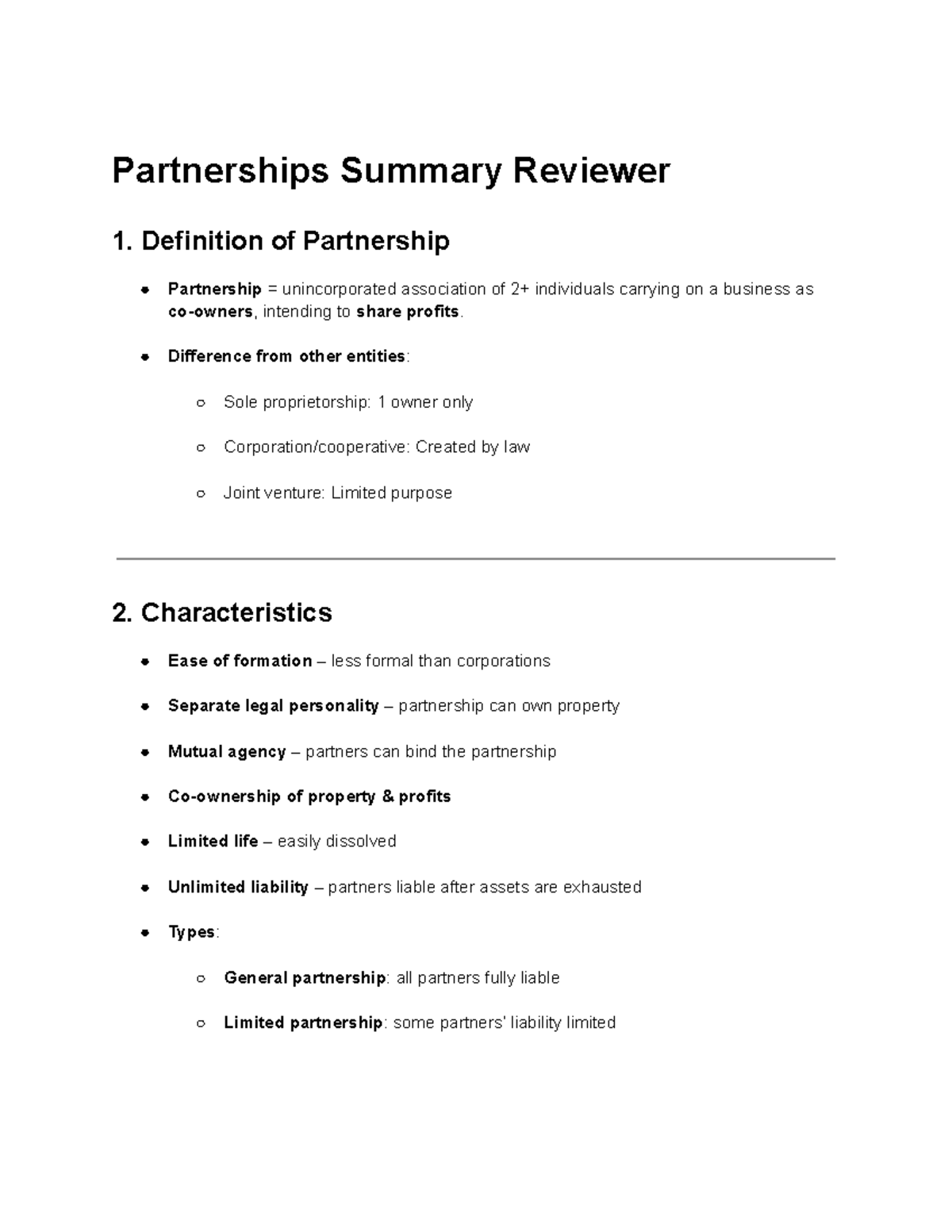 Partnerships Summary Review: Key Concepts and Accounting Insights - Studocu