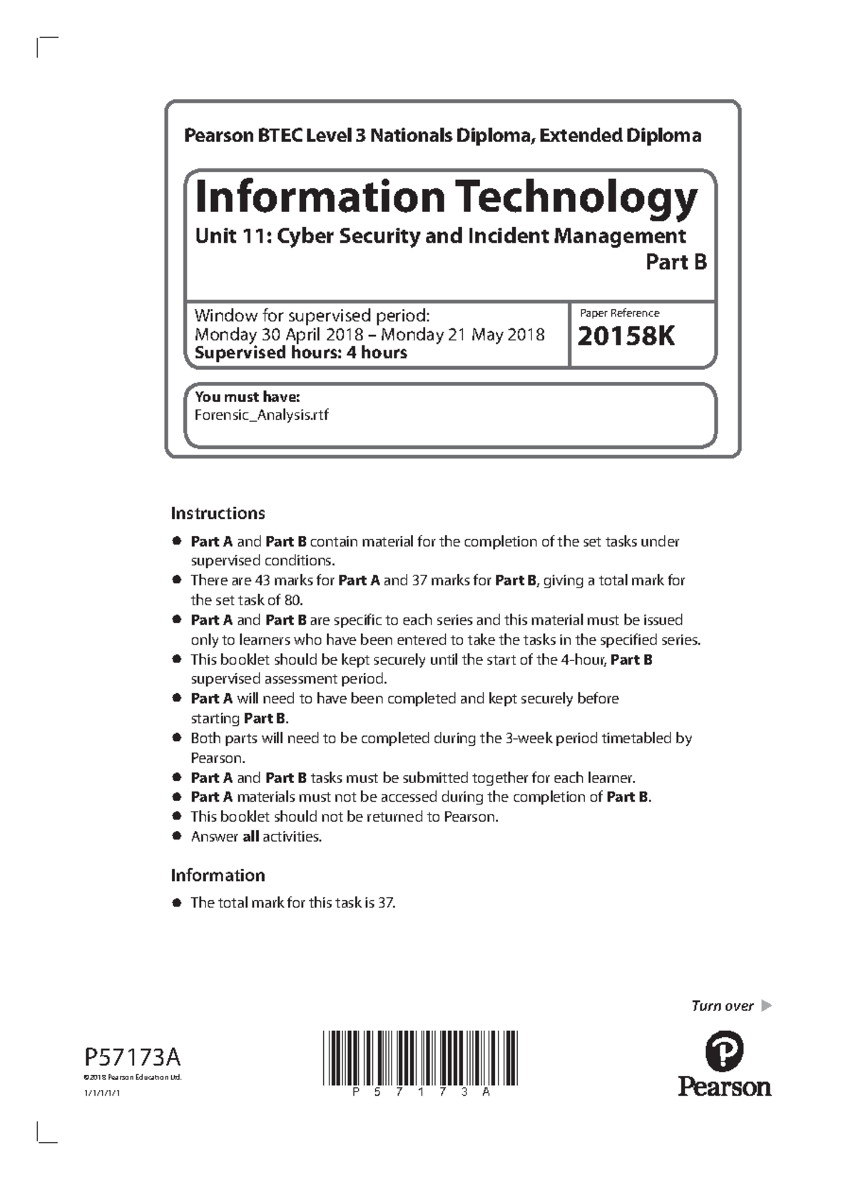 BTEC L3 IT 2016 U11 Cyber Security Incident Management Part B - Studocu