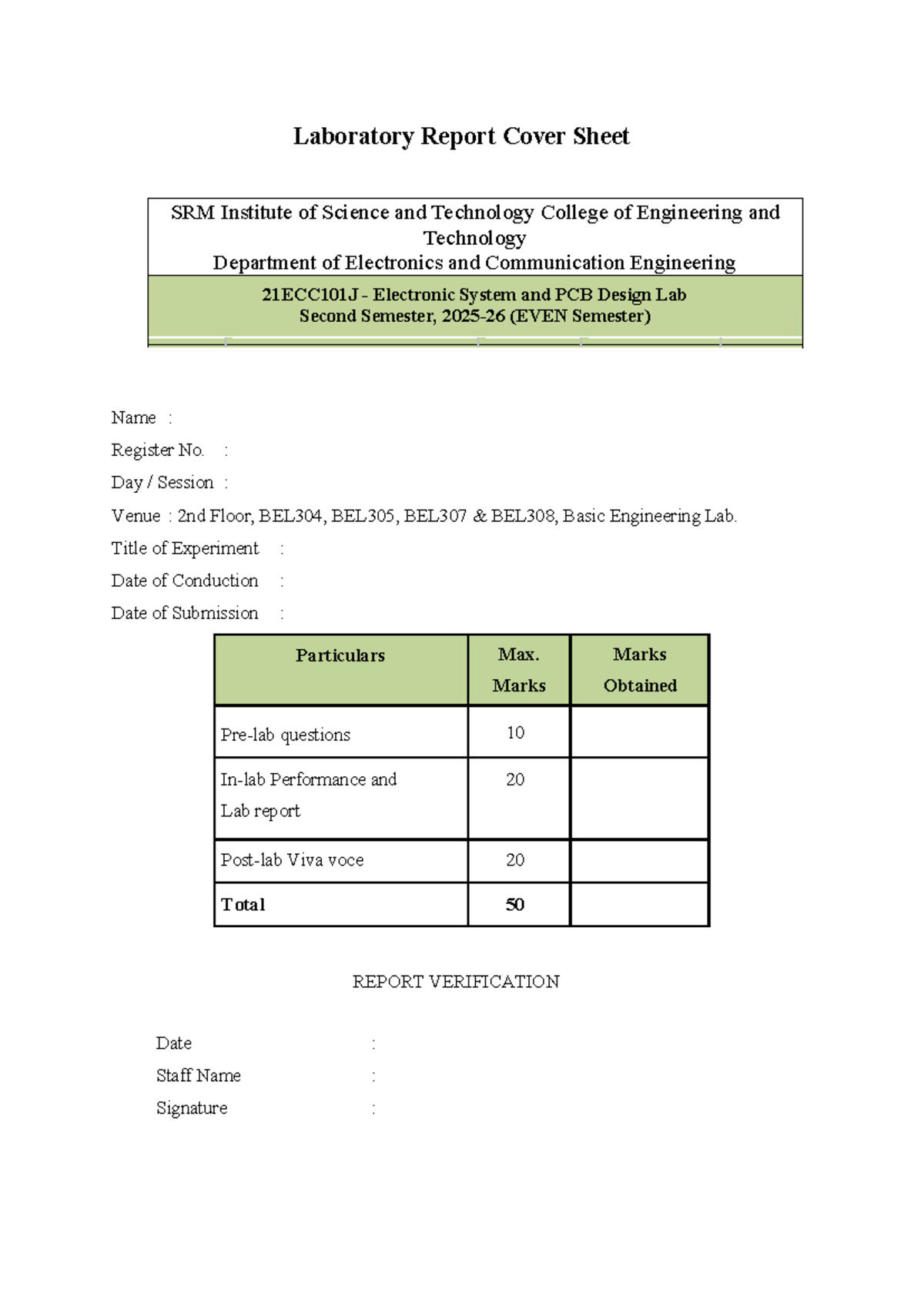 Laboratory Report: 21ECC101J Electronic System & PCB Design Lab - Studocu