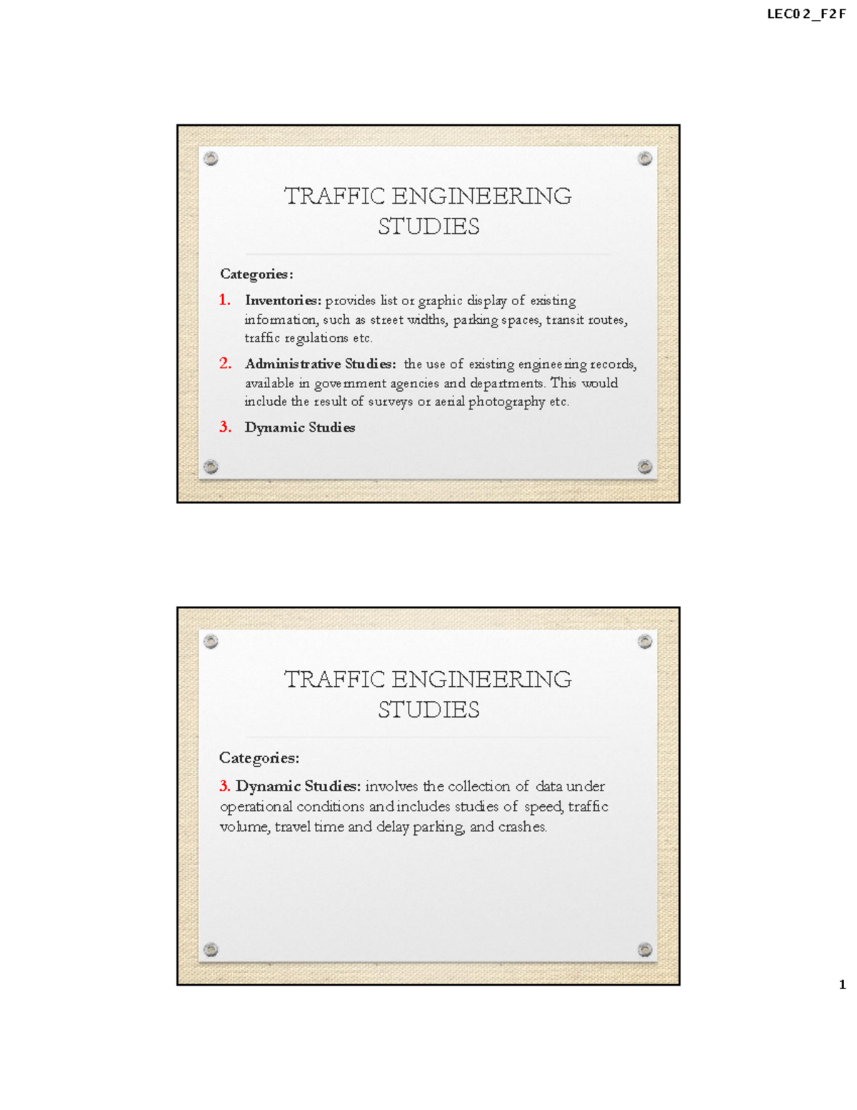 Transpo 02: Final Exam Speed Studies for Traffic Engineering - Studocu