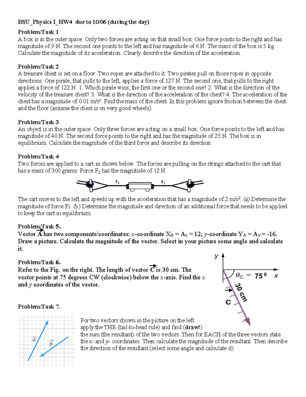 BSU_Physics I_HW4 Forces and Vectors Problem Set - Studocu