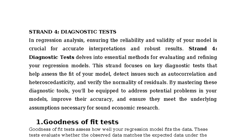 Strand 4: Diagnostic Tests in Regression Analysis - Lecture Notes - Studocu