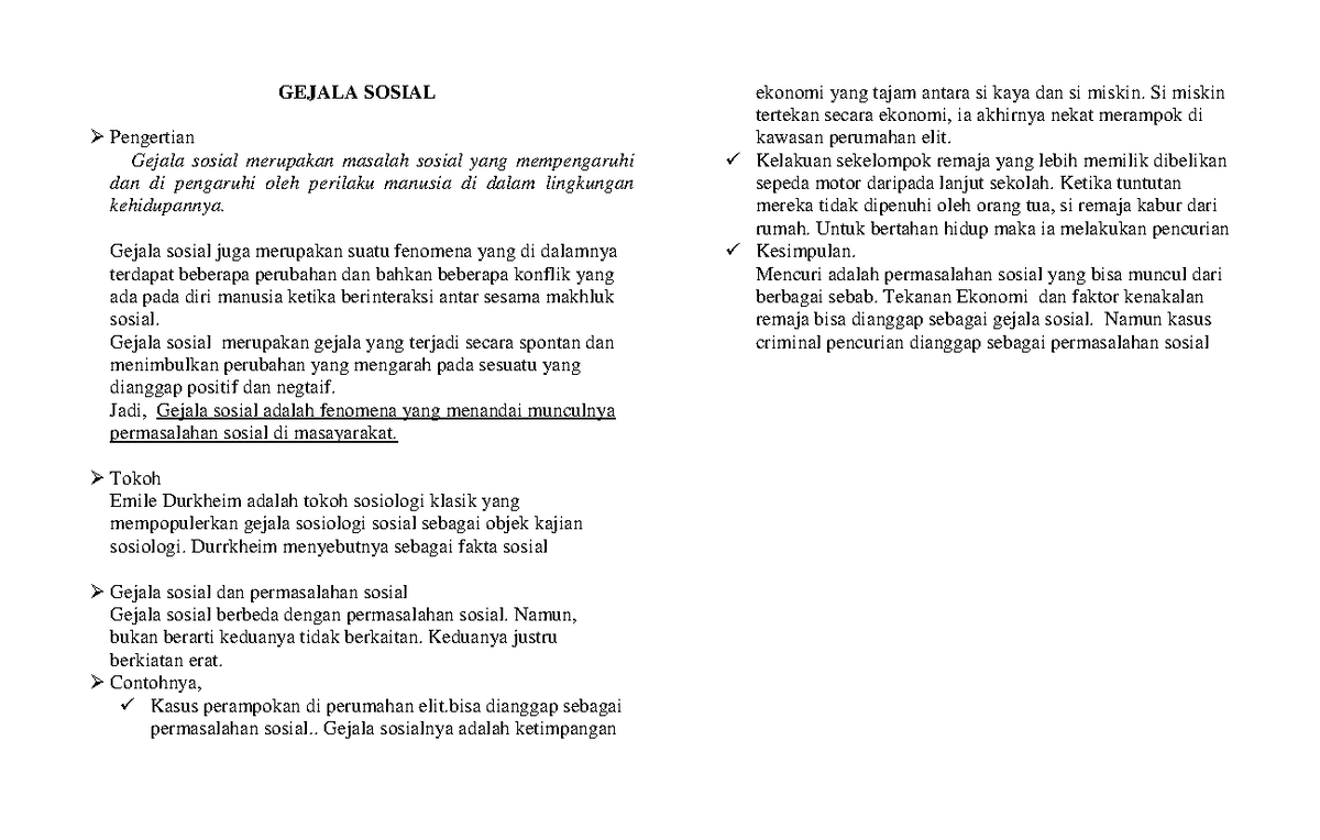Gejala Sosial-1: Rangkuman dan Latihan Soal Gejala Sosial - Studocu