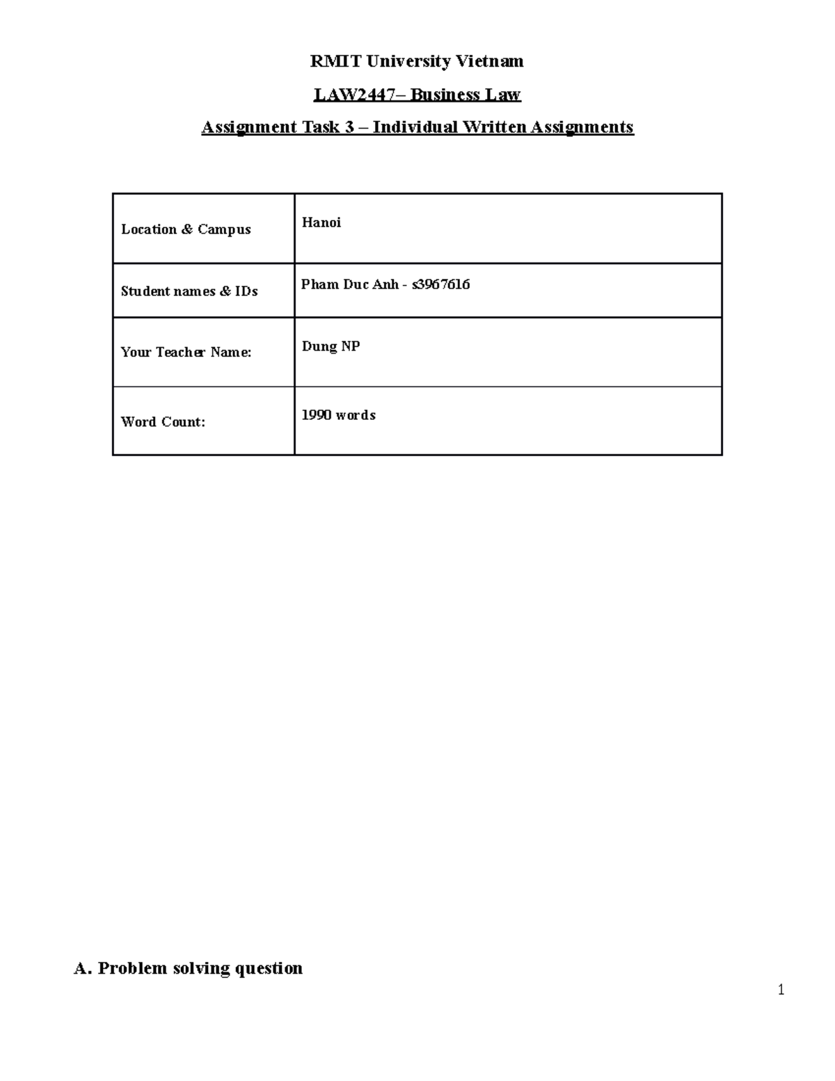 Assessment Task 3 - Individual Written Assignment - s3967616 - Pham Duc Anh - RMIT University ...