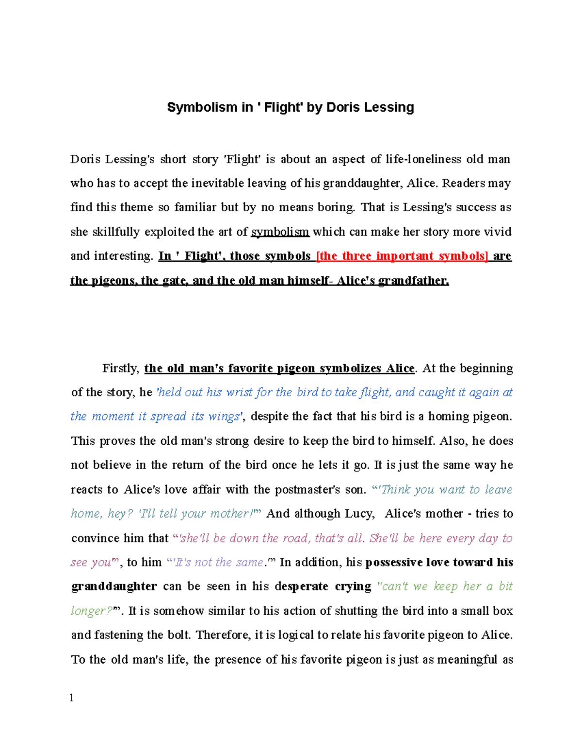 Symbolism in Doris Lessing's Short Story: A Study on Loss and ...