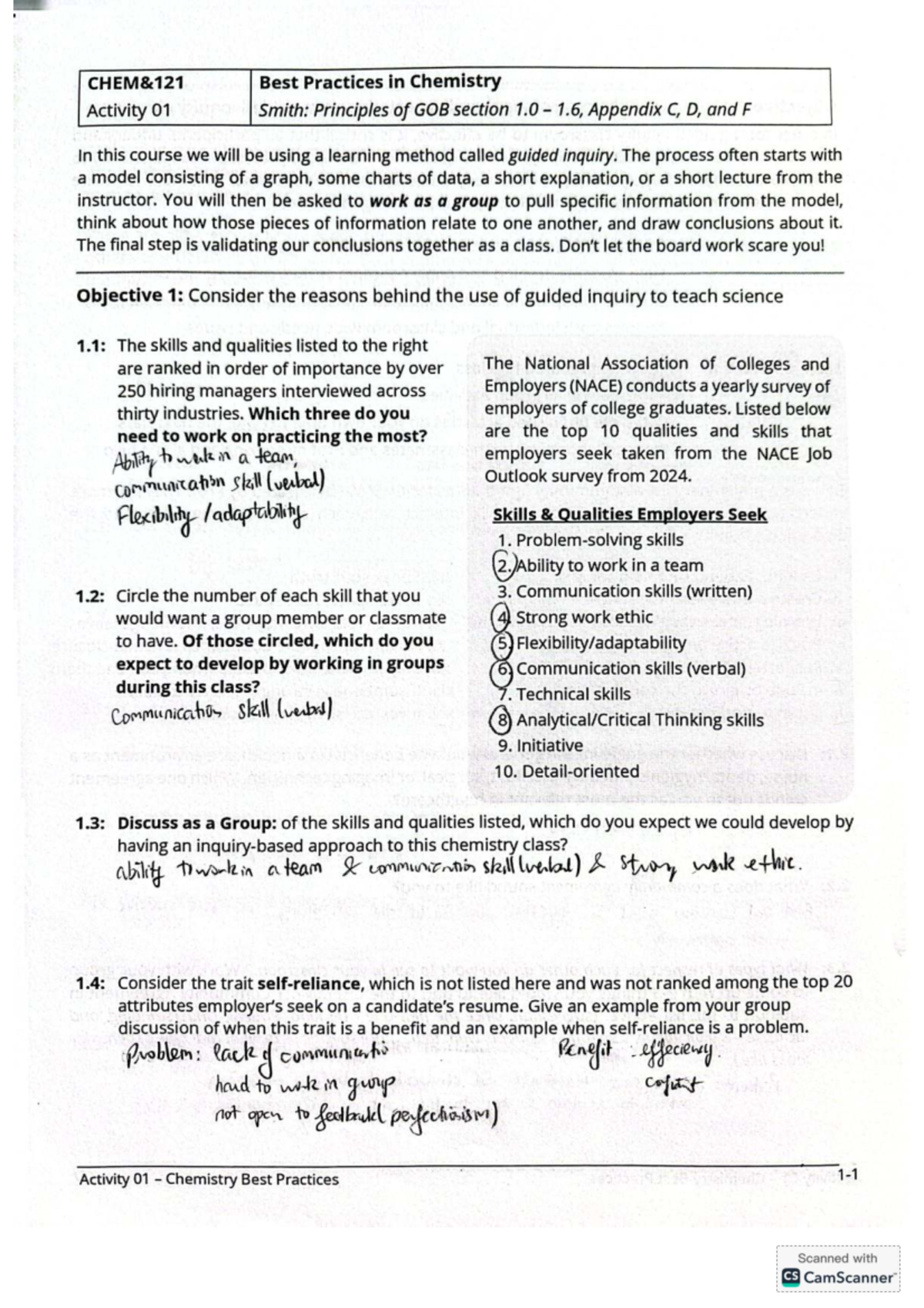Activity 01: Best Practices in Chemistry - Guided Inquiry Techniques ...