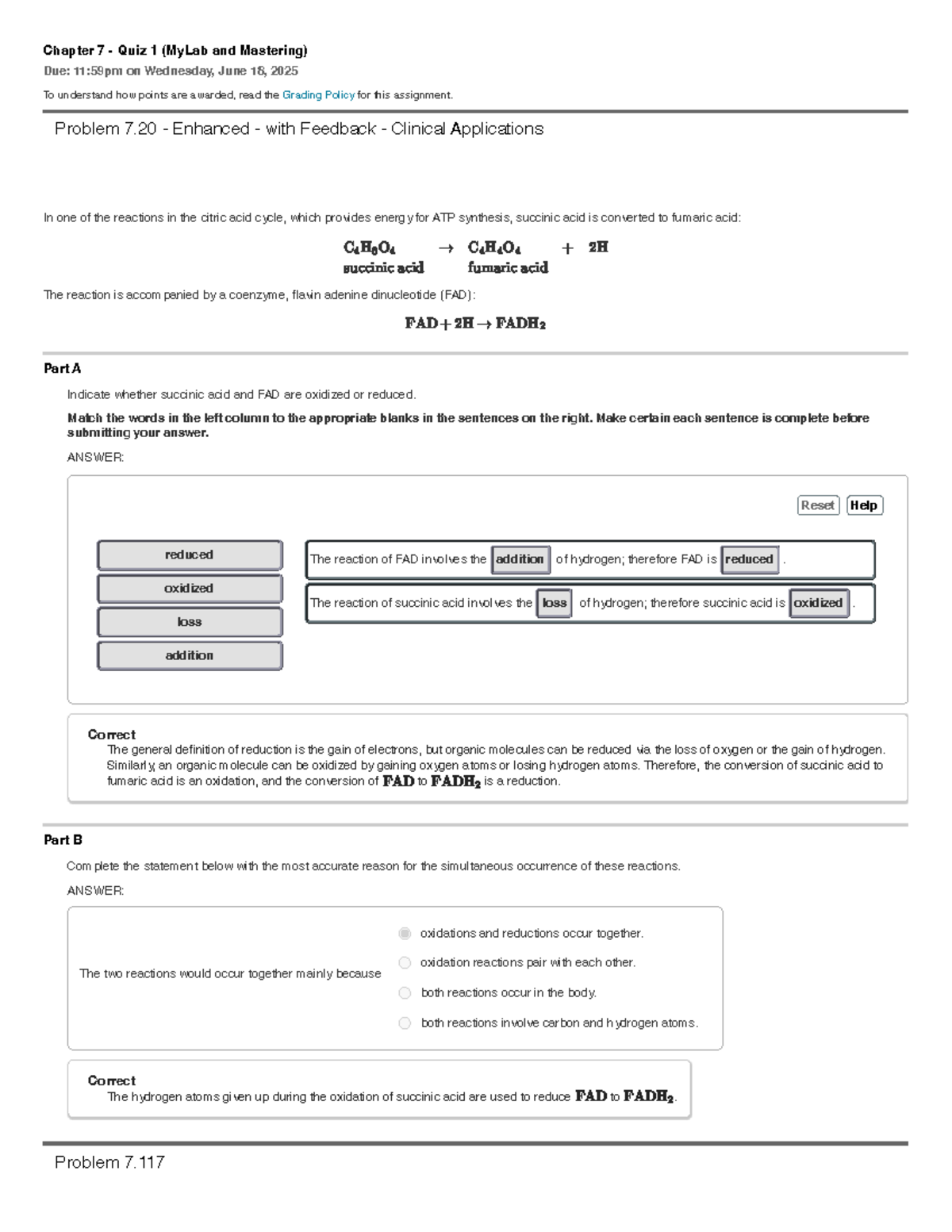 Chapter 7 - Quiz 1 (MyLab and Mastering) on Chemical Reactions - Studocu