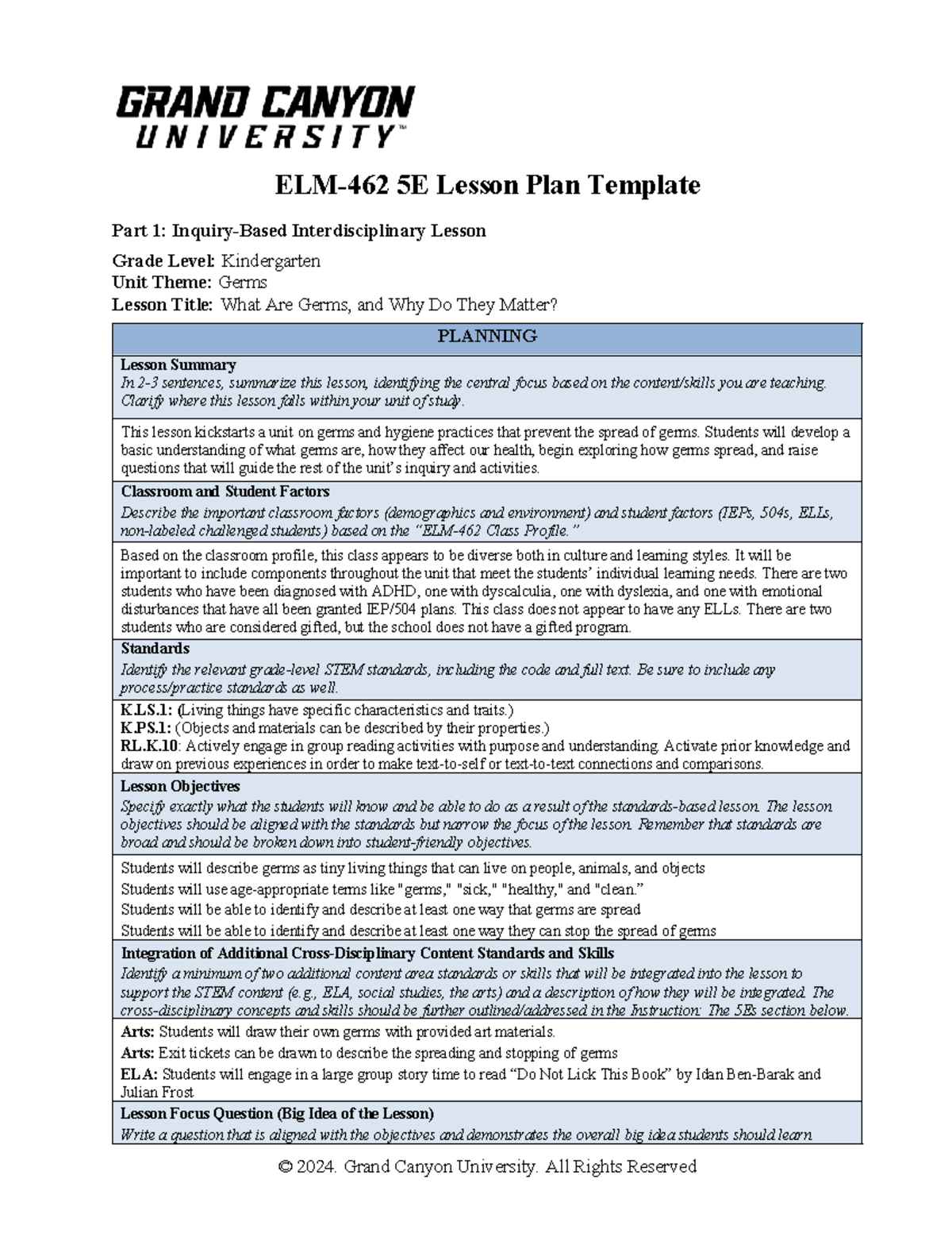 ELM 462 5E Lesson Plan: Understanding Germs in K-Grade STEM Education ...