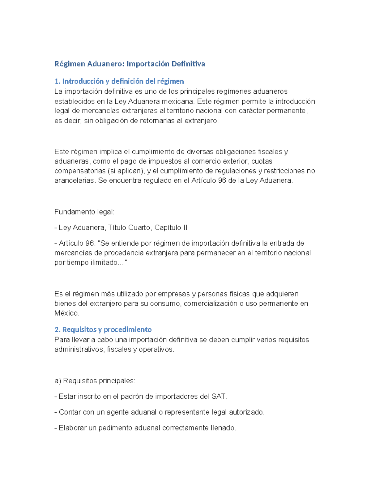 Importación Definitiva: Régimen Aduanero y Requisitos Clave - Studocu