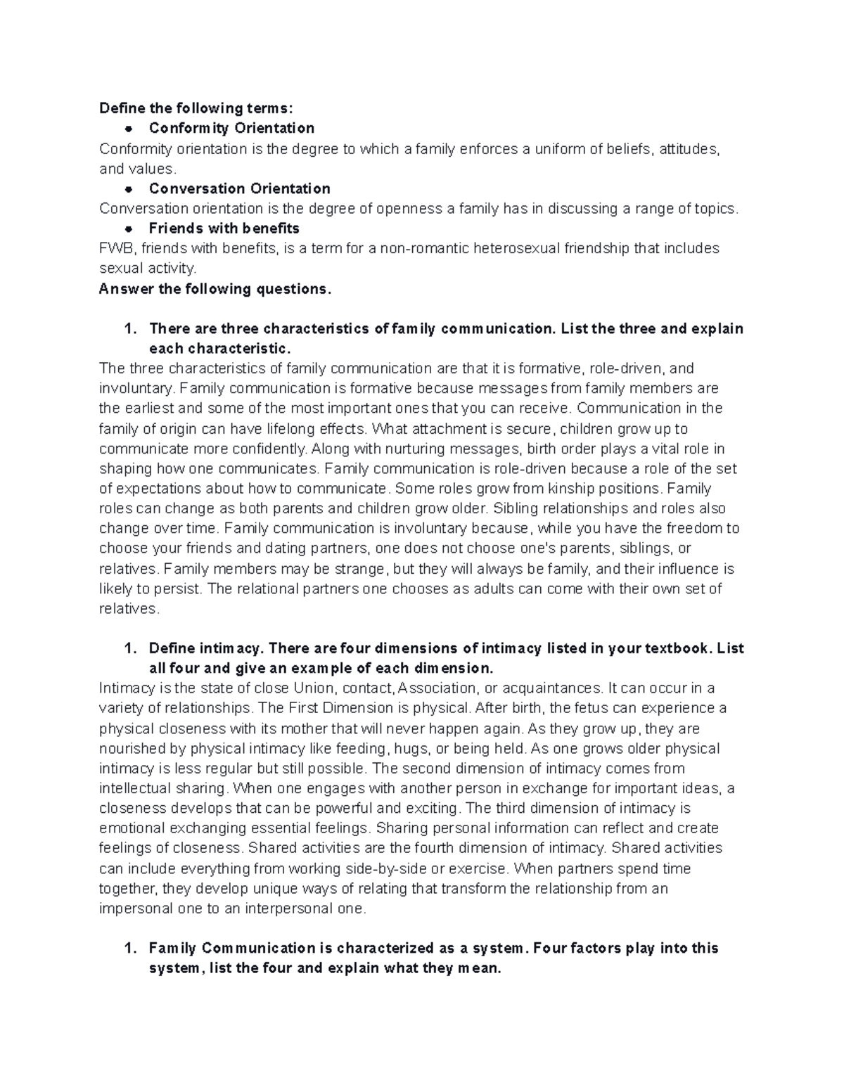Psychology 101 Chapter 10 Assignment: Family Communication & Intimacy ...