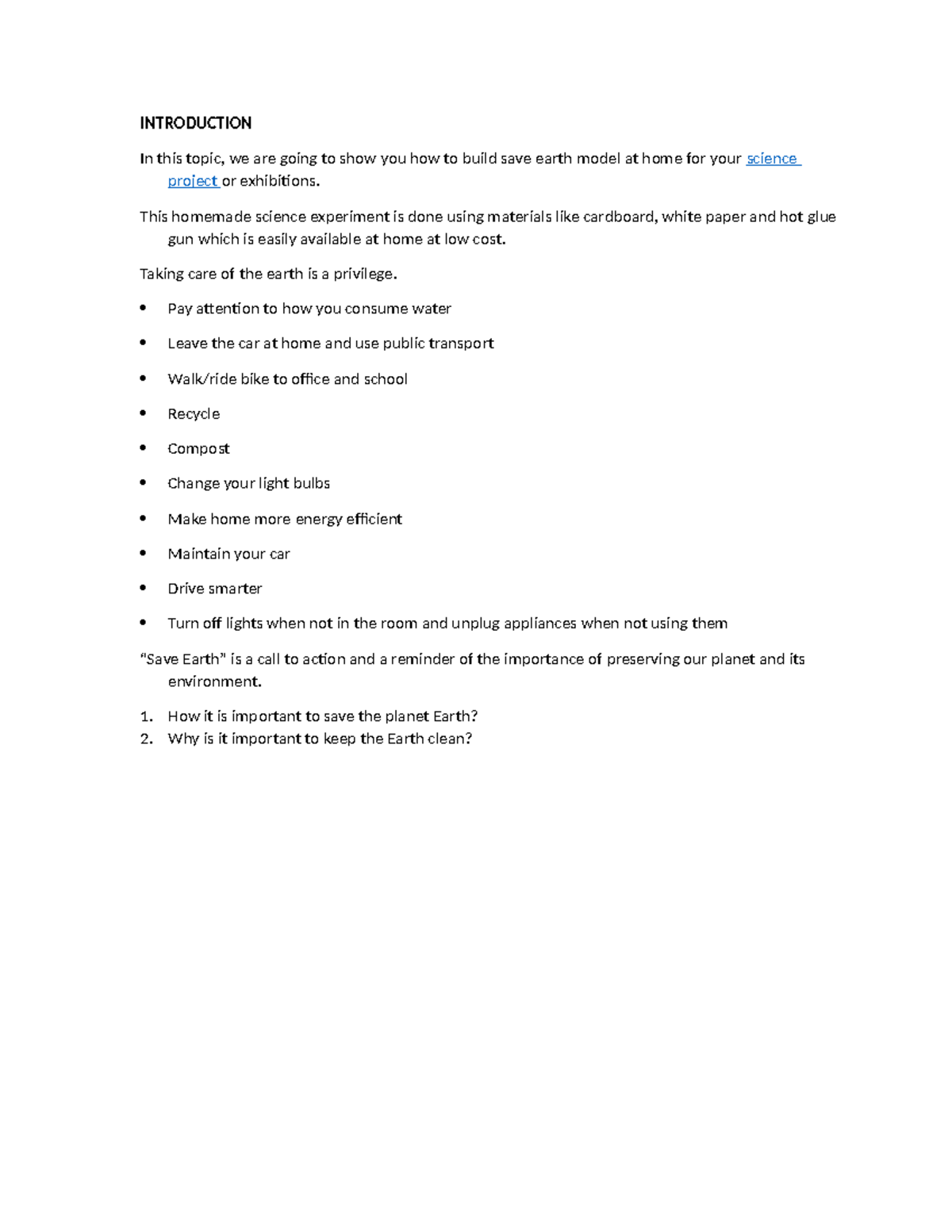 3D Model Rubrics for Science Project: Save Earth Initiative - Studocu