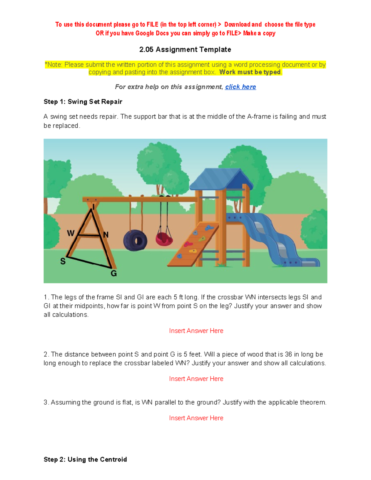 V22 2.05 Geometry Assignment Template for Swing Set Repair - Studocu