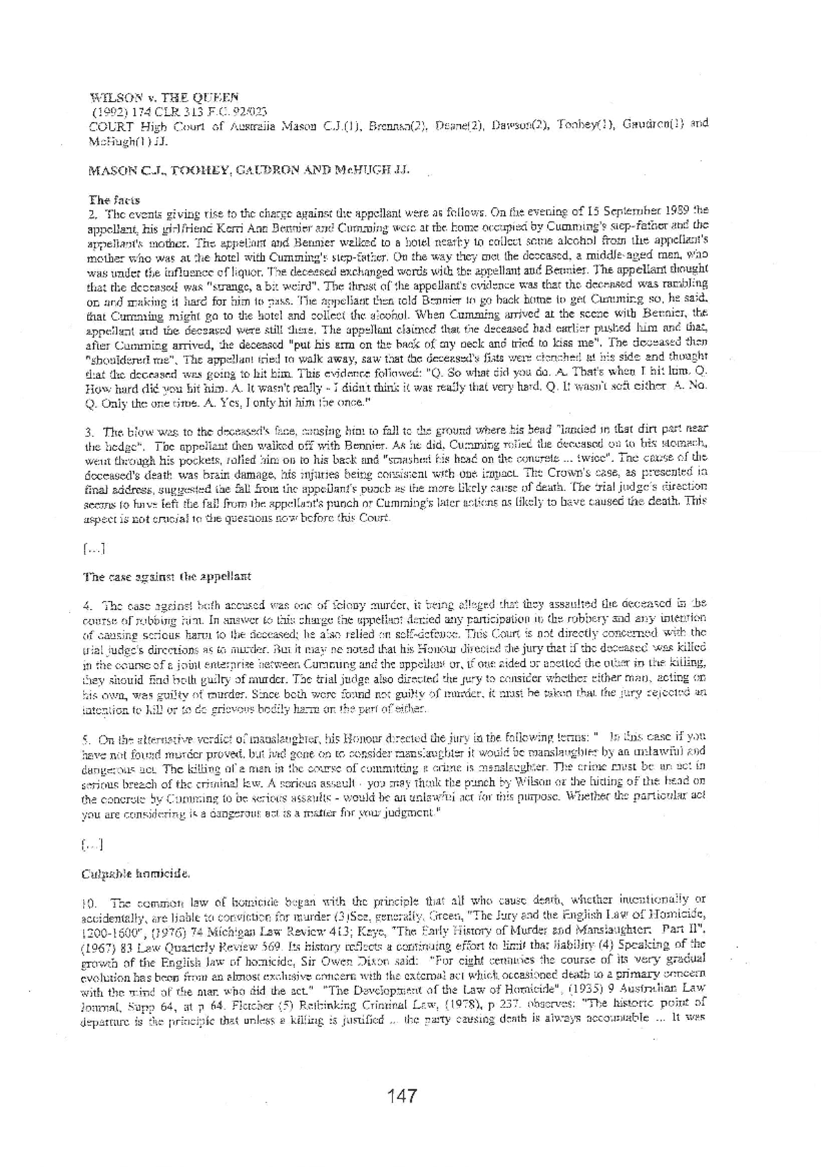 Wilson v. The Queen (1992) - High Court Case Analysis on Manslaughter ...