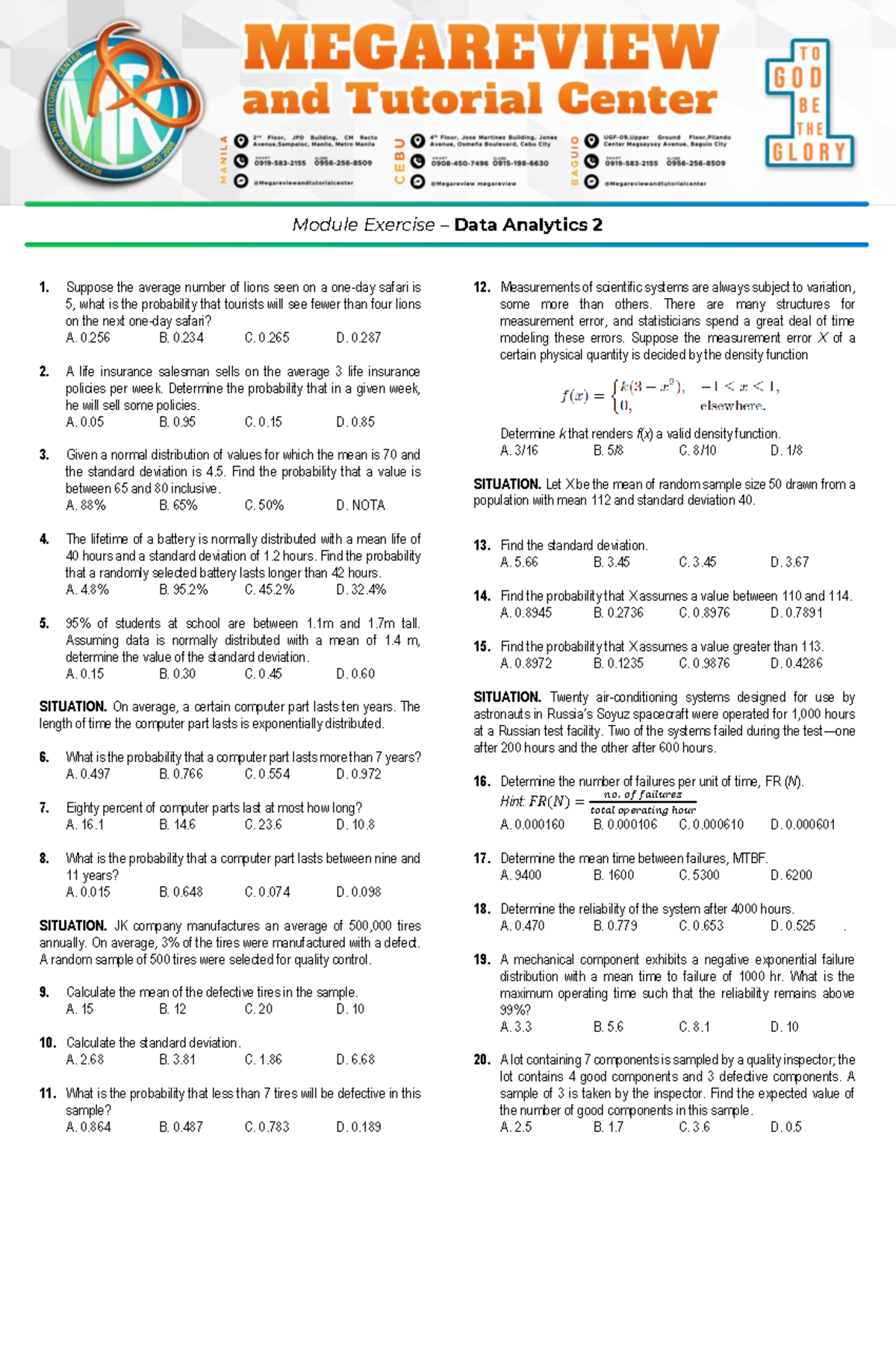 Module Exercise - Data Analytics 2 - Probability & Statistics Questions ...