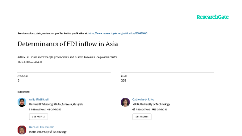 Determinants of FDI Inflow in Asia: A Comprehensive Analysis - Studocu