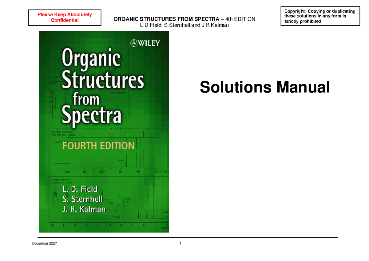 Organic Structures from Spectra 4th Ed - Solutions Manual - Studocu
