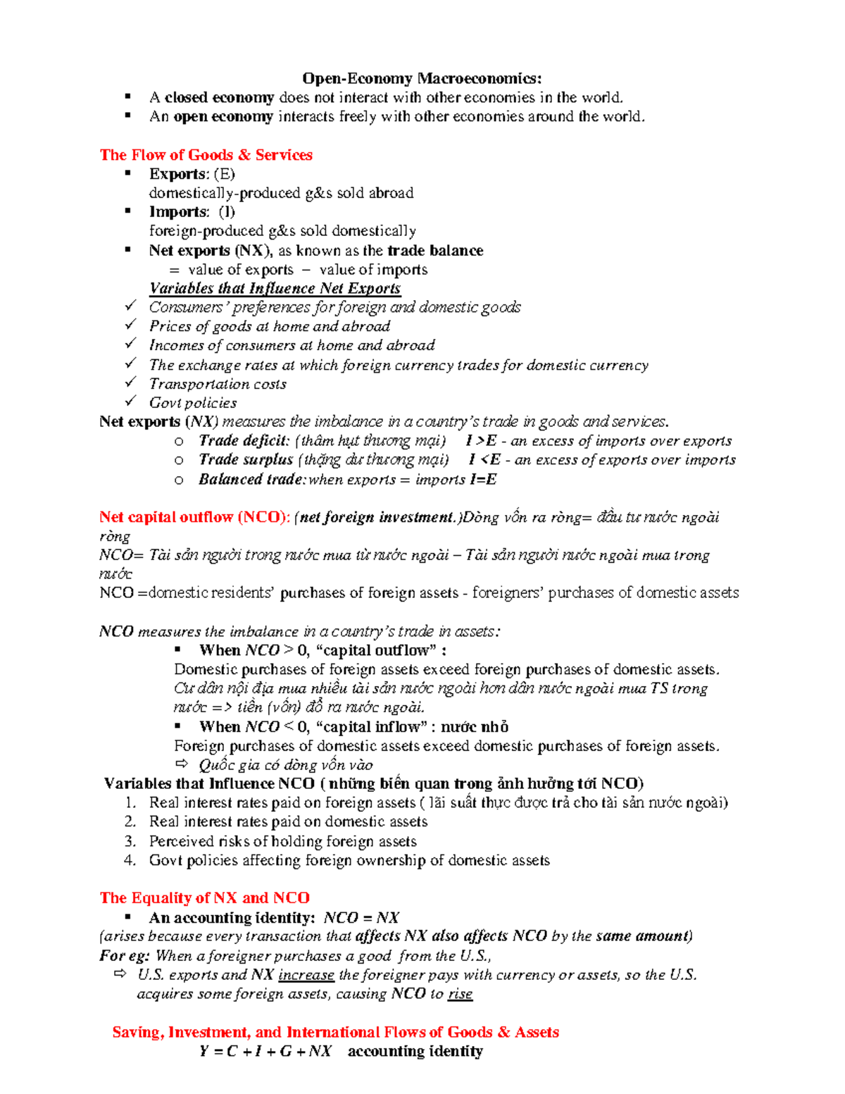 Final Exam Summary for Macro 2: Open-Economy Macroeconomics Concepts ...