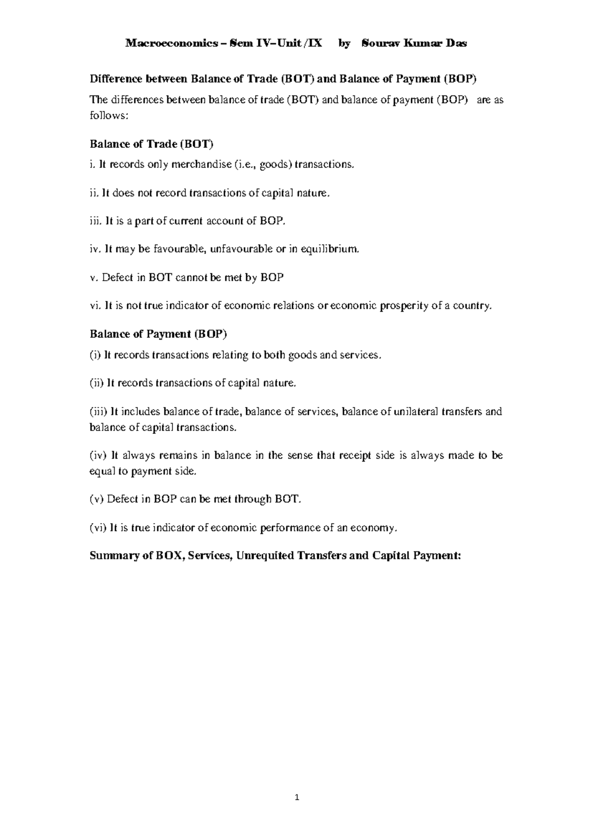 Macroeconomics Sem - Difference Between BOT and BOP Analysis - Studocu