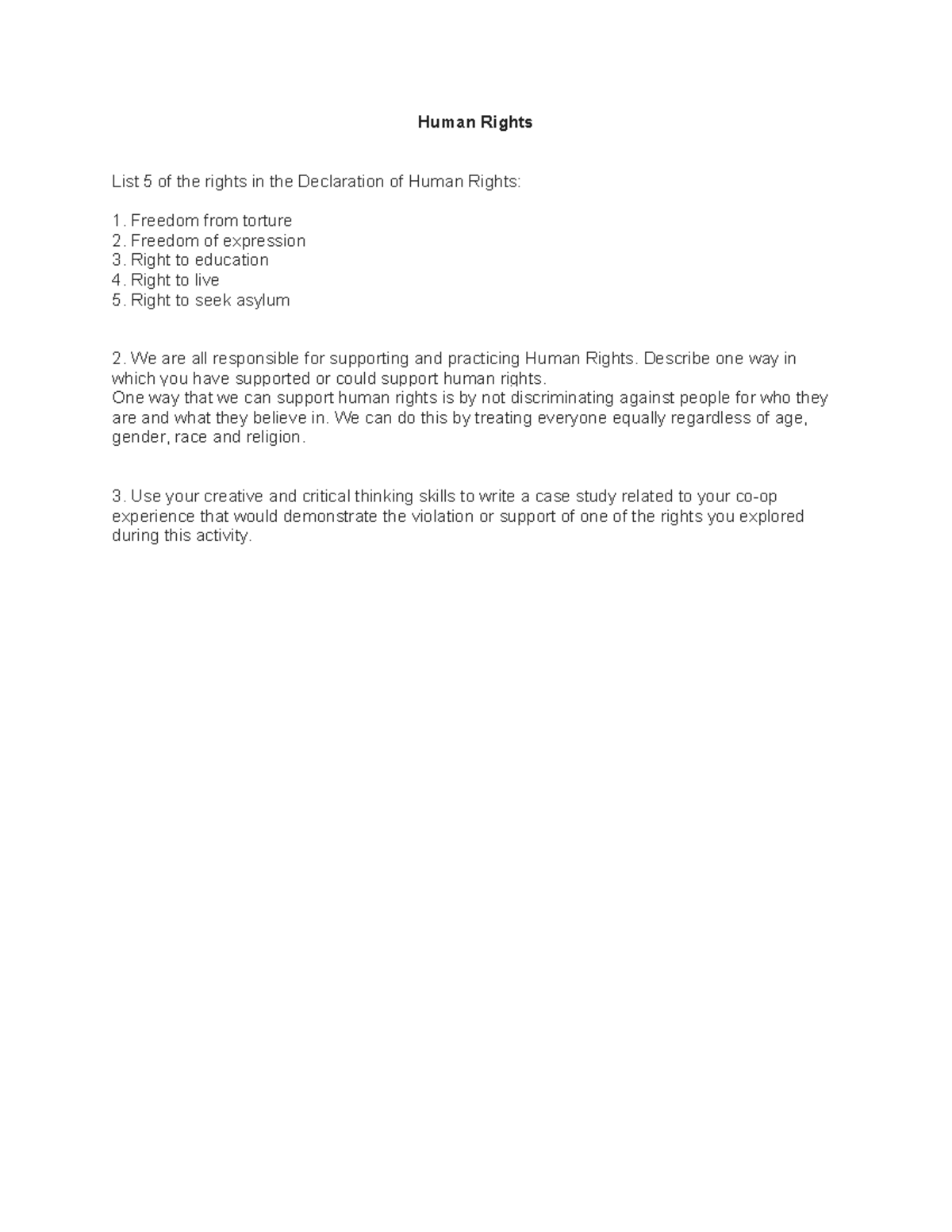 Unit 2 Activity 1: Exploring and Supporting Human Rights - Studocu