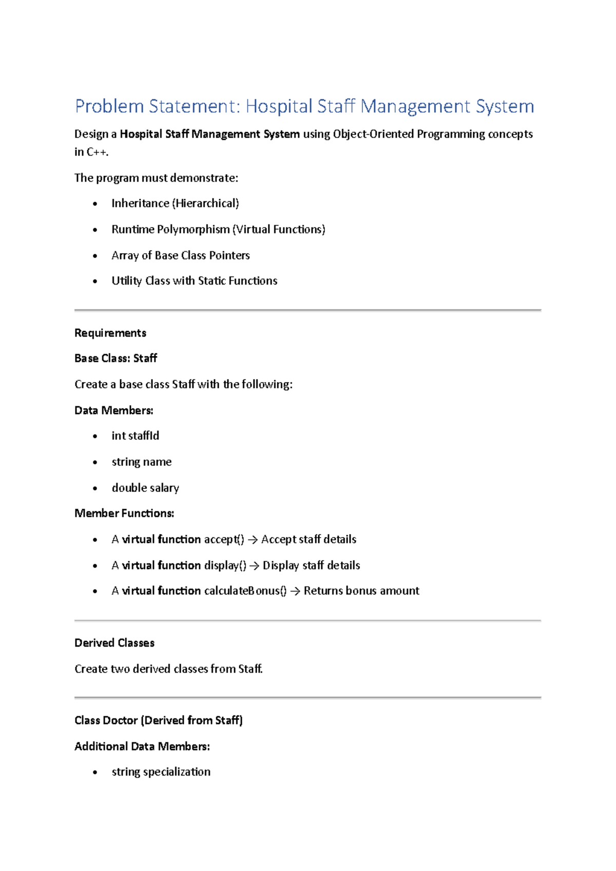 Assignment - Hospital Staff Management System Design (CS101) - Studocu