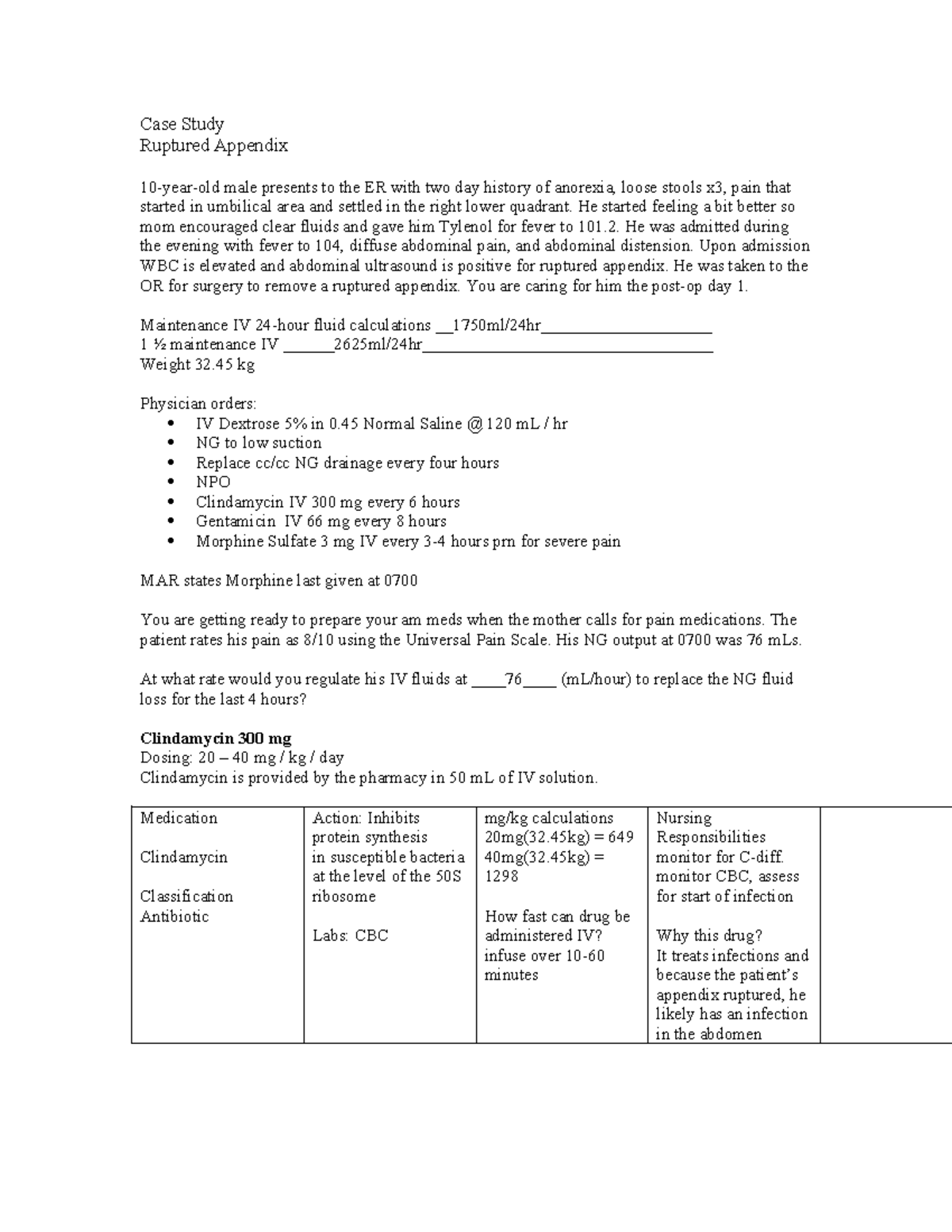 Case Study 3: Management of Ruptured Appendix and Post-Op Care - Studocu