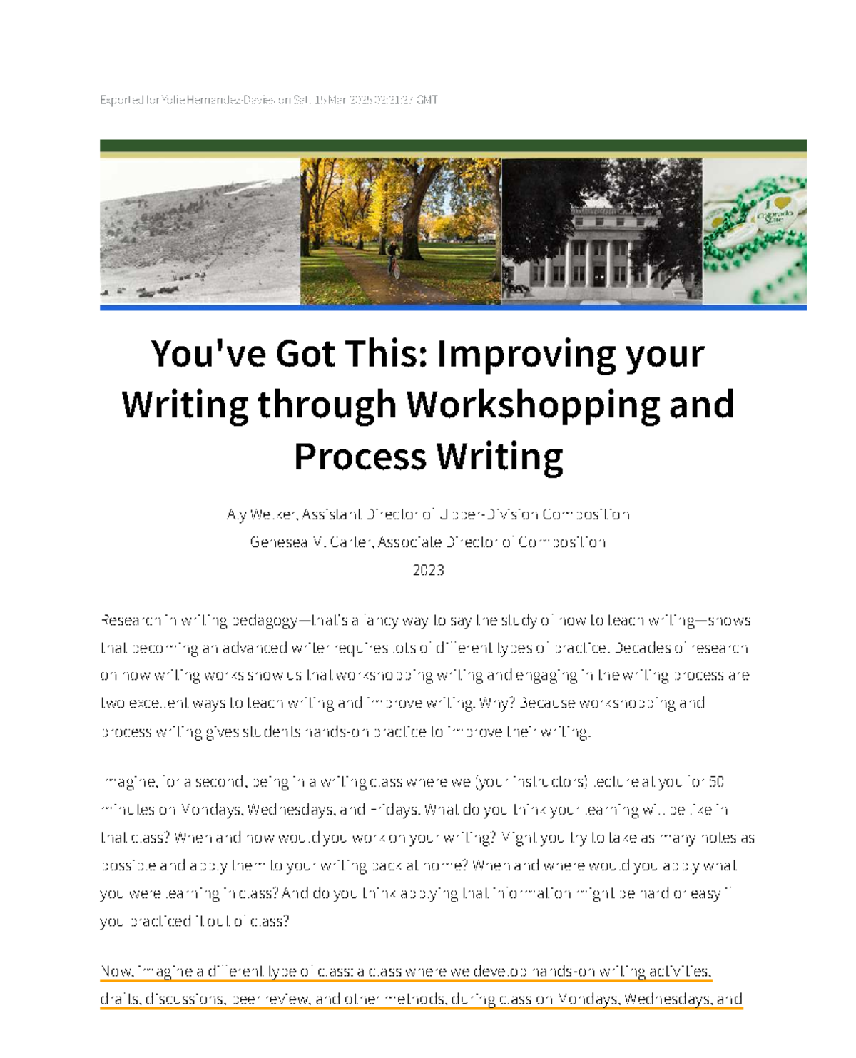 You've Got This Improving your Writing through Workshopping and Process ...