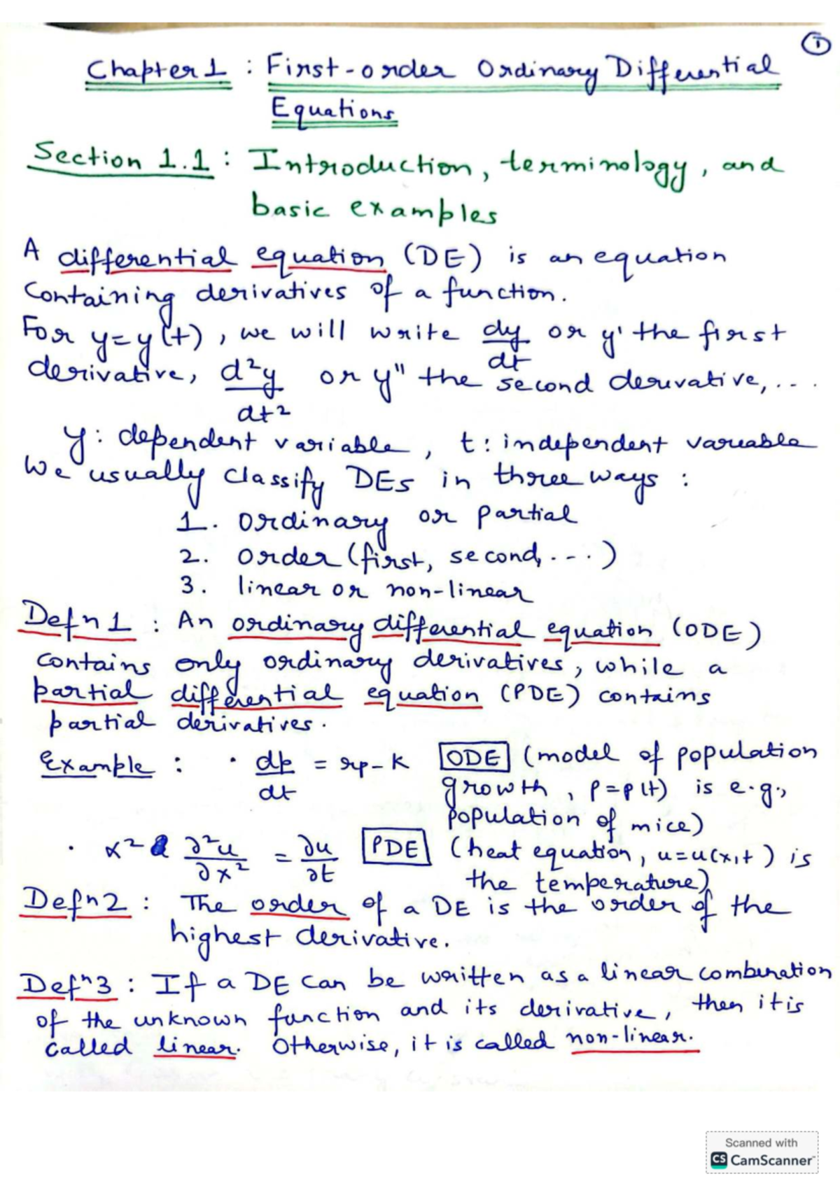 Chapter 1 ODE Notes: Introduction to Differential Equations - Studocu