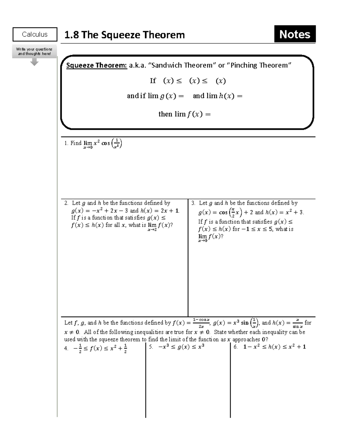 Calc 2 - AP Calculus Notes: The Squeeze Theorem (1.8) - Studocu