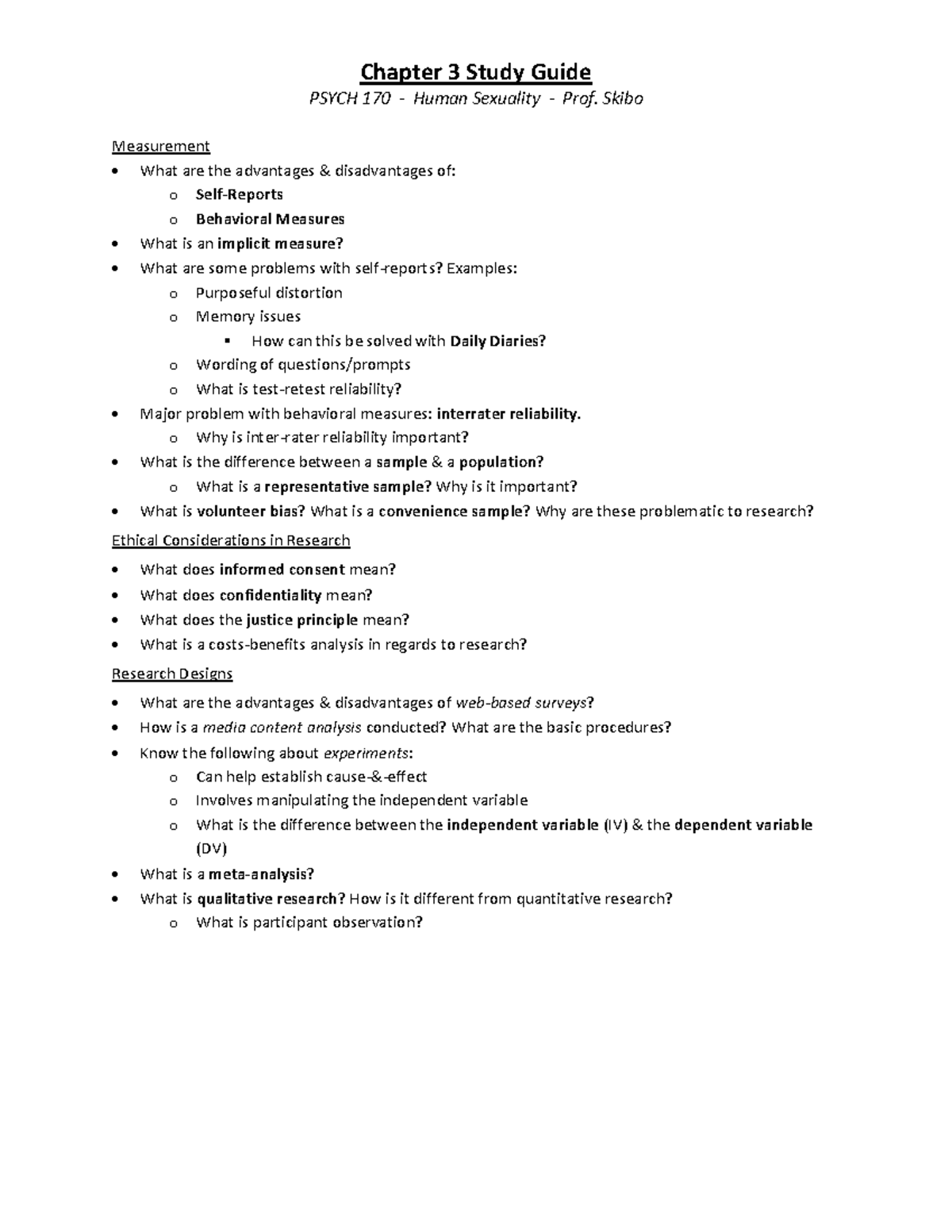 PSYCH 170 Chapter 3 Study Guide: Behavioral Measures & Research Ethics ...